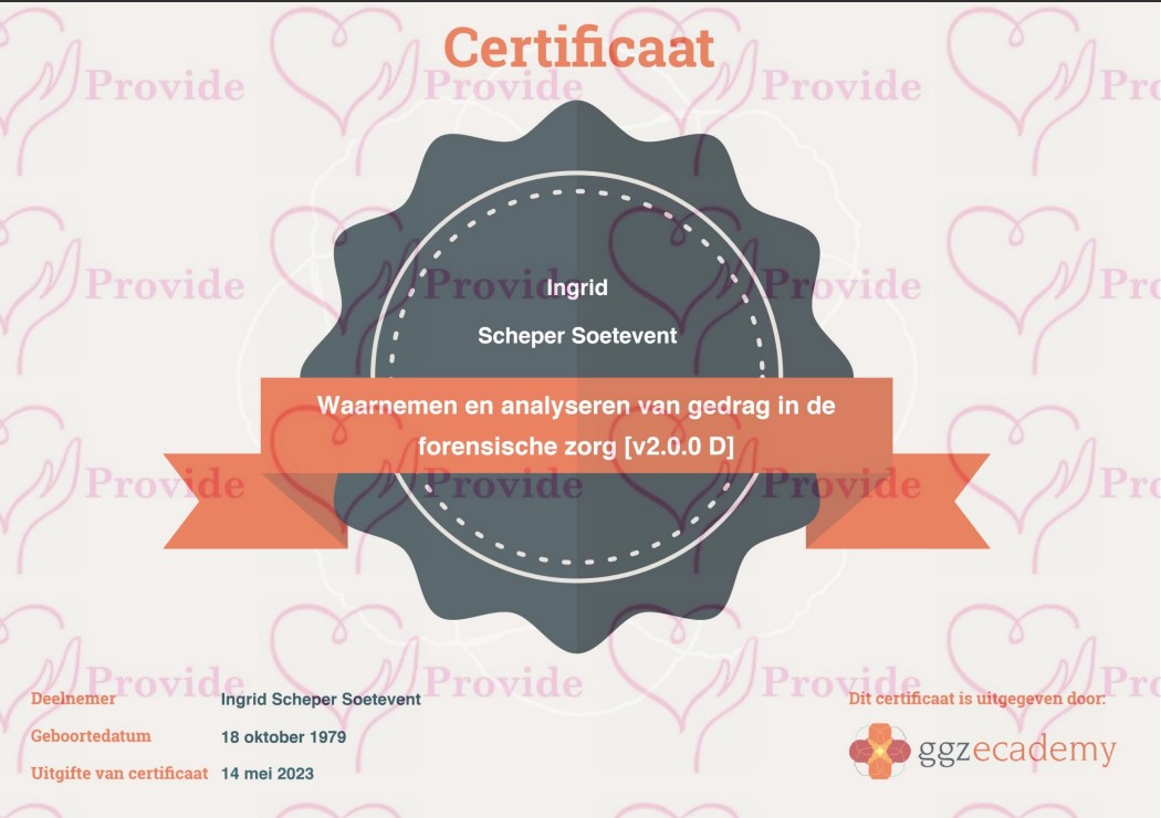 PROVIDE Professionele Zorg & Ondersteuning op Maat - Certificaten 2023
